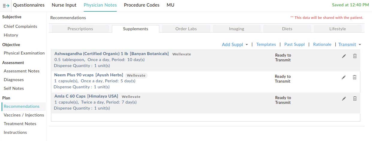 CharmHealth EHR - Wellevate Integration for Online Supplement Orders